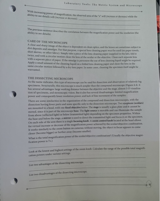 Solved Laboratory Tools: The Metric System and Microscope | Chegg.com