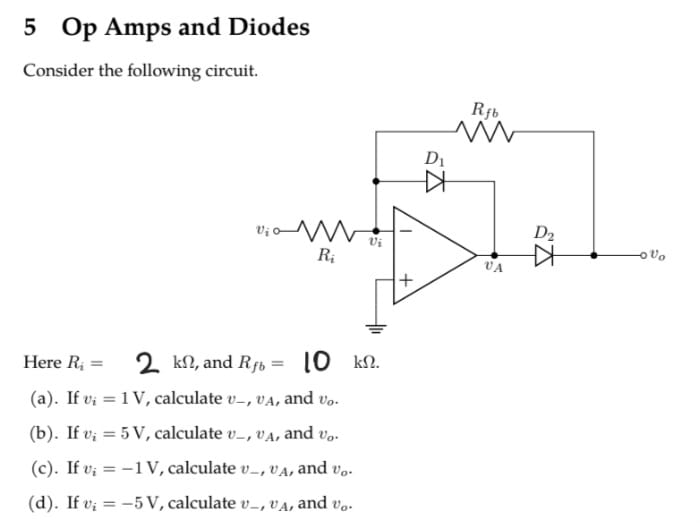 Solved 5 ﻿Op Amps and DiodesConsider the following | Chegg.com