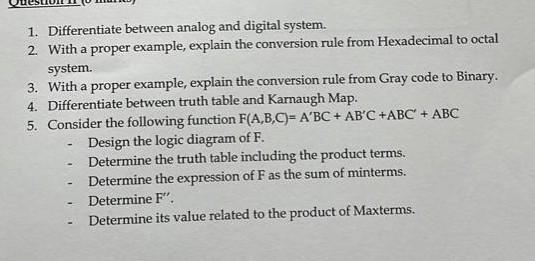 Solved 1. Differentiate between analog and digital system. | Chegg.com
