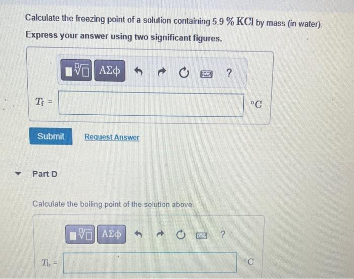 Solved Calculate the freezing point of a solution containing | Chegg.com