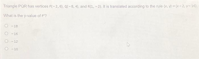 Solved Triangle PQR has vertices P(−2,6),Q(−8,4), and | Chegg.com