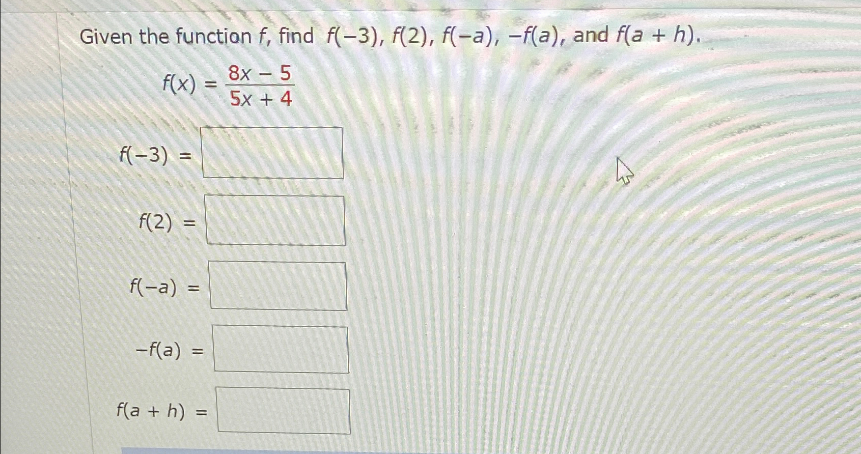 Solved Given the function f, ﻿find f(-3),f(2),f(-a),-f(a), | Chegg.com