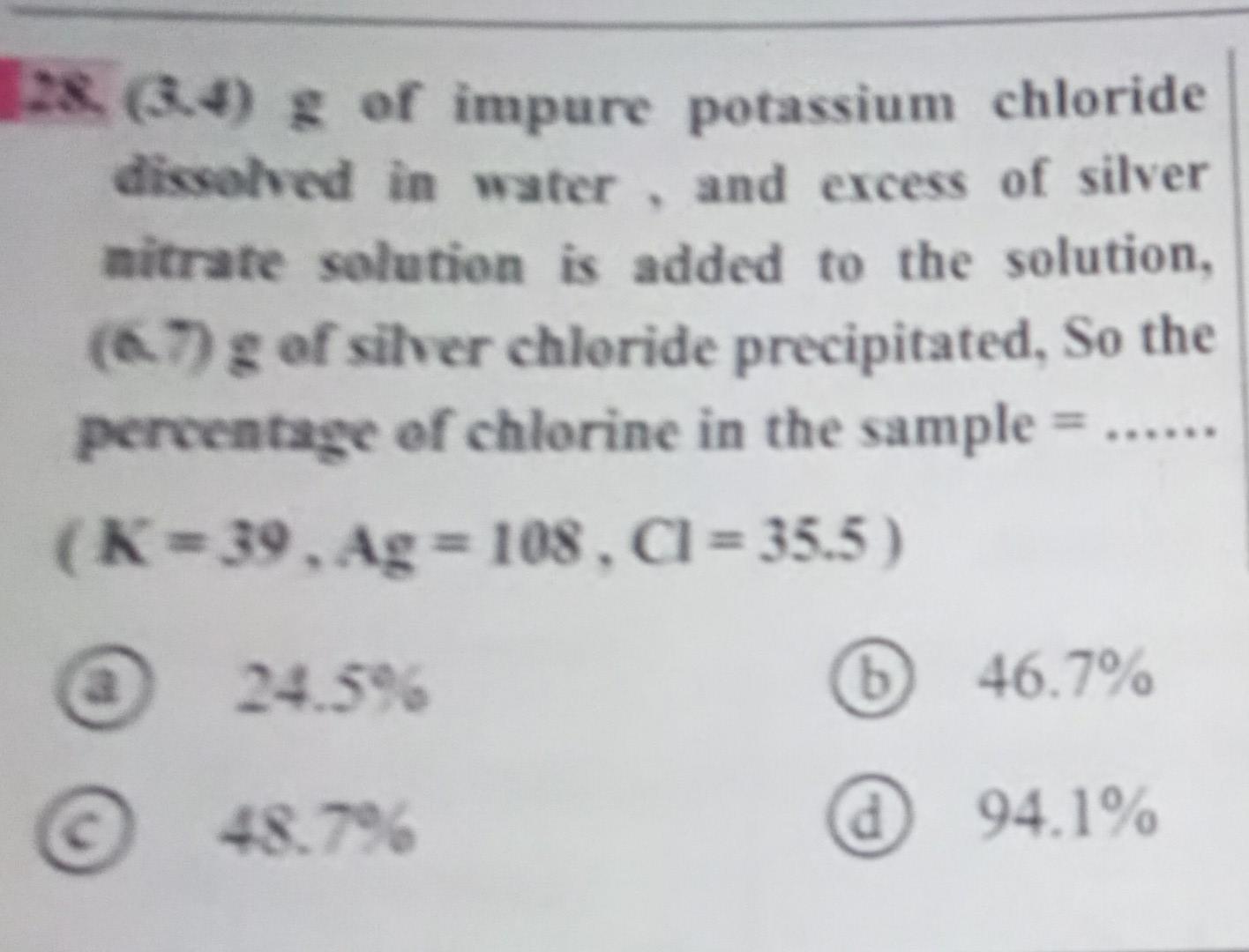 Solved 128(3.4) g of impure potassium chloride dissolved in | Chegg.com