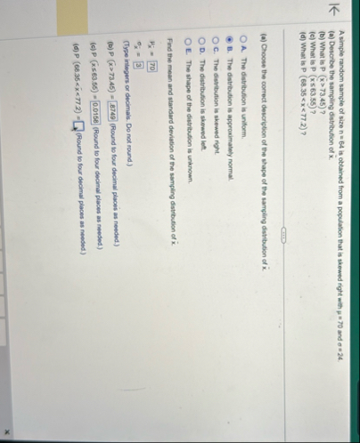 Solved A simple random sample of size n=64 ﻿is oblained from | Chegg.com