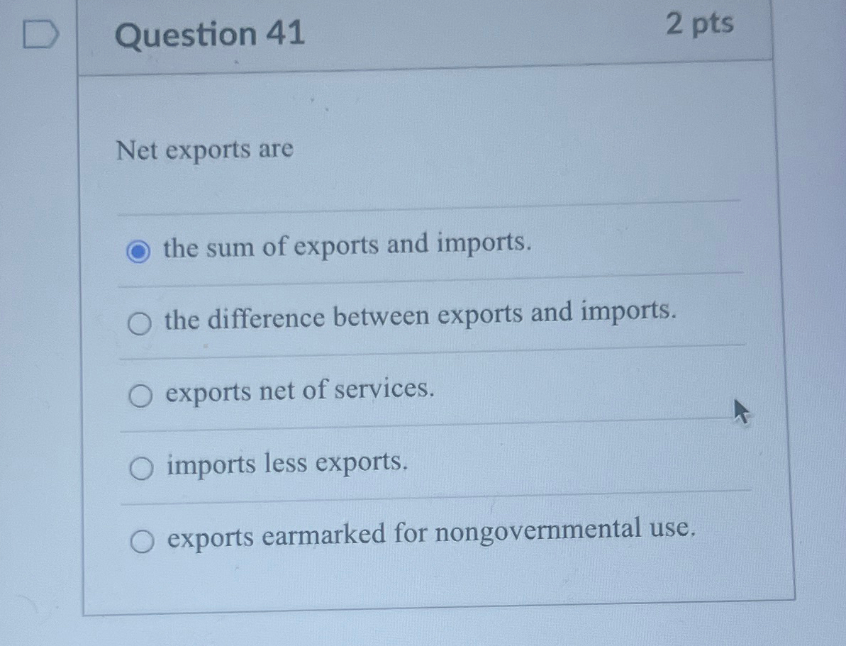 Solved Question 412 ﻿ptsNet exports arethe sum of exports | Chegg.com