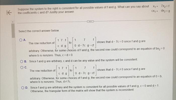 Solved Suppose the system to the right is consistent for all | Chegg.com