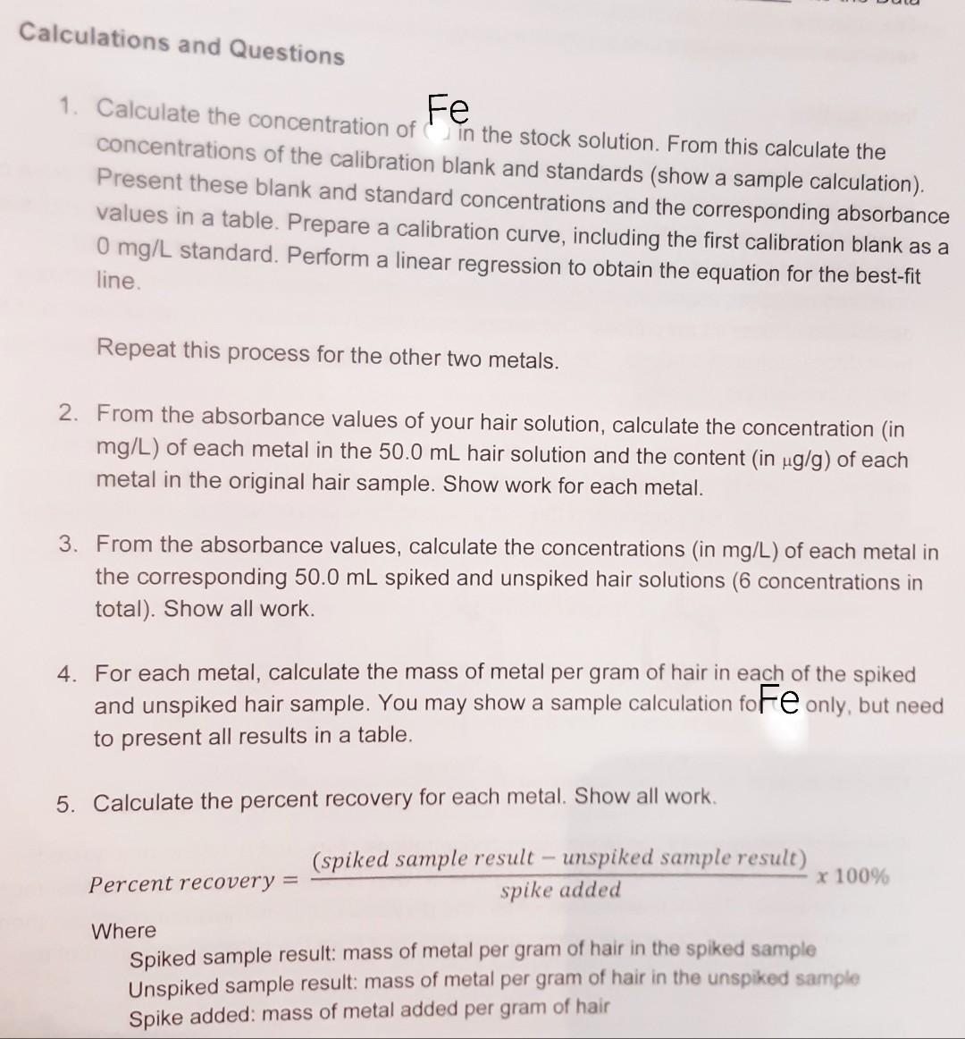 Solved Calculations and Questions 1. Calculate the | Chegg.com