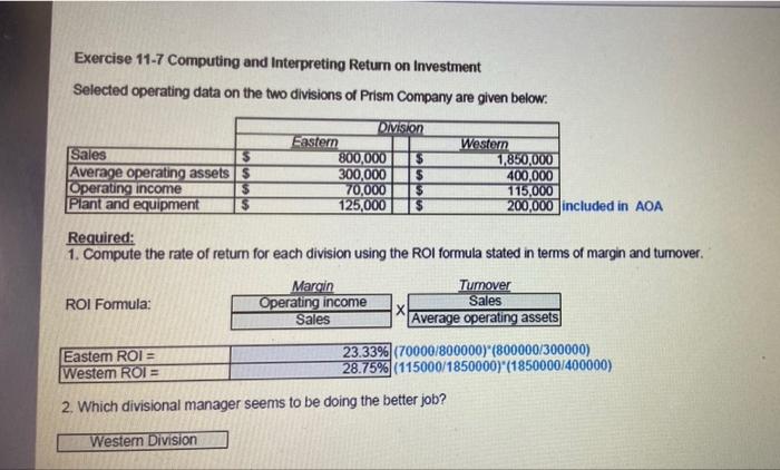 Solved Exercise 11-7 Computing and Interpreting Return on | Chegg.com