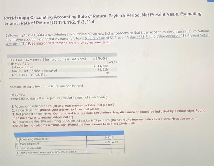 Solved PA11-1 (Algo) Calculating Accounting Rate of Return, | Chegg.com