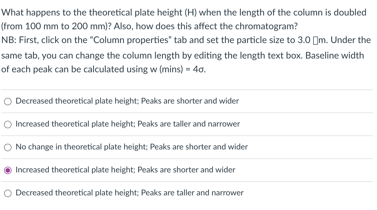 Solved What happens to the theoretical plate height (H) | Chegg.com