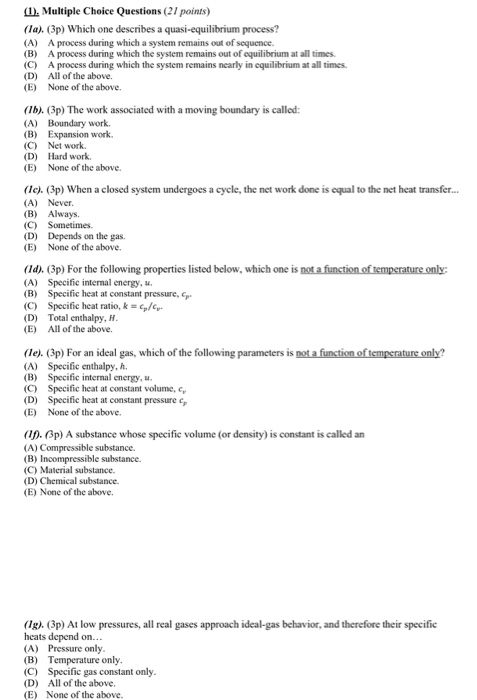 Solved (1). Multiple Choice Questions (27 points) (la). (3p) | Chegg.com
