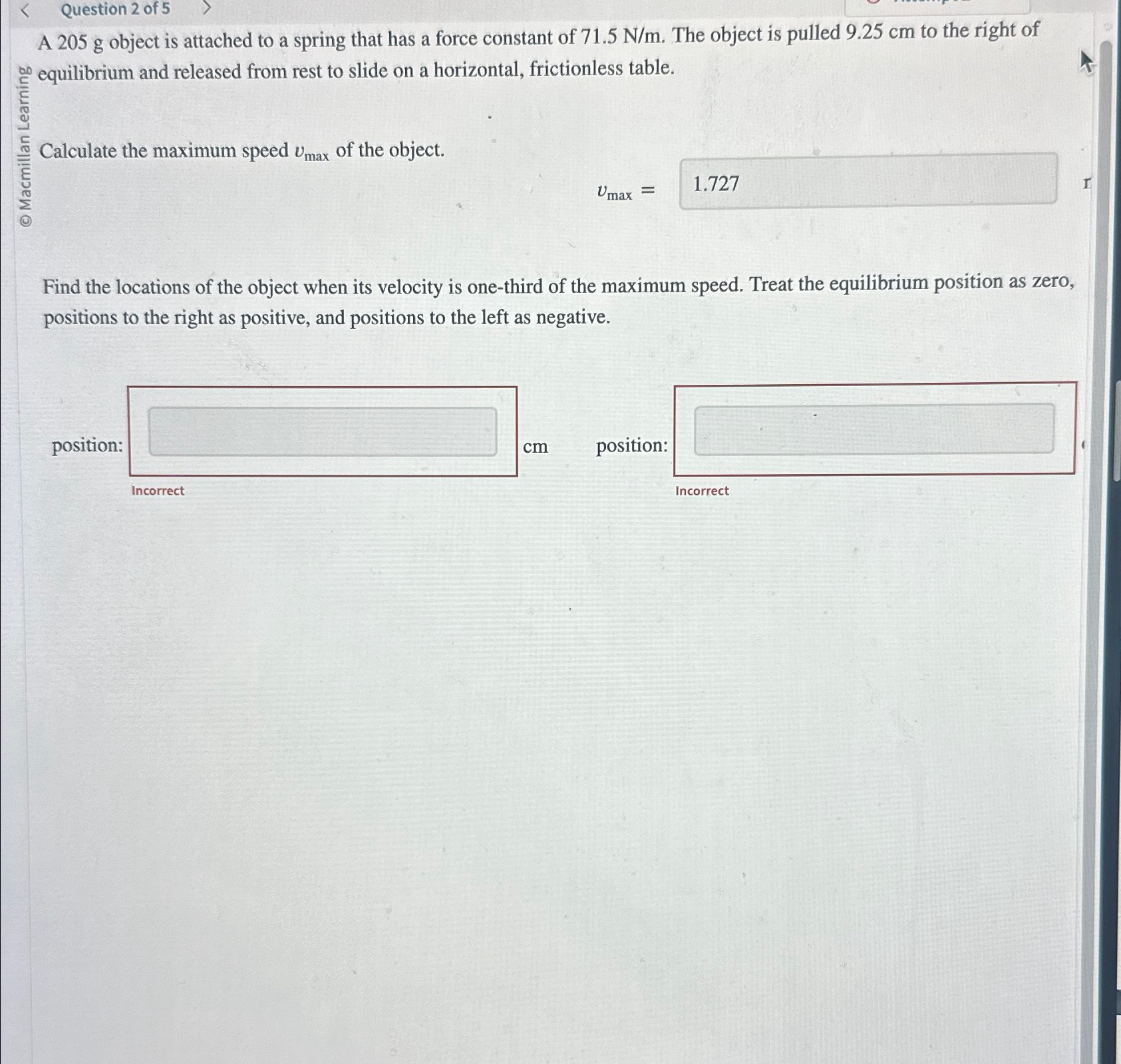 Solved Question 2 ﻿of 5A 205g ﻿object is attached to a | Chegg.com