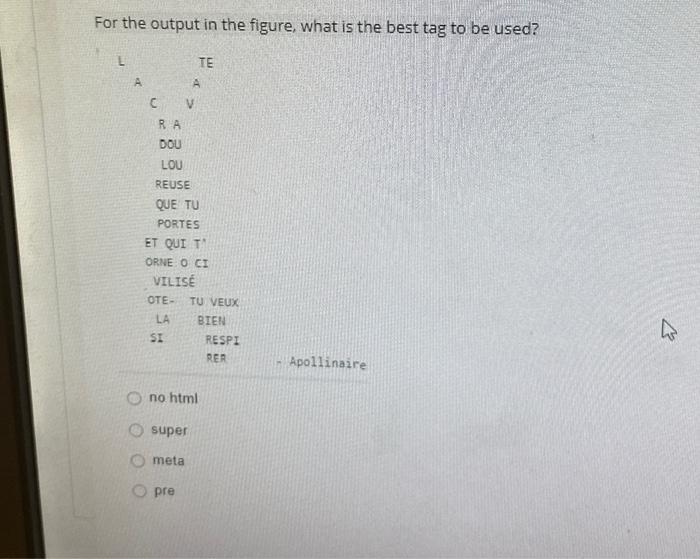 Solved For the output in the figure, what is the best tag to | Chegg.com