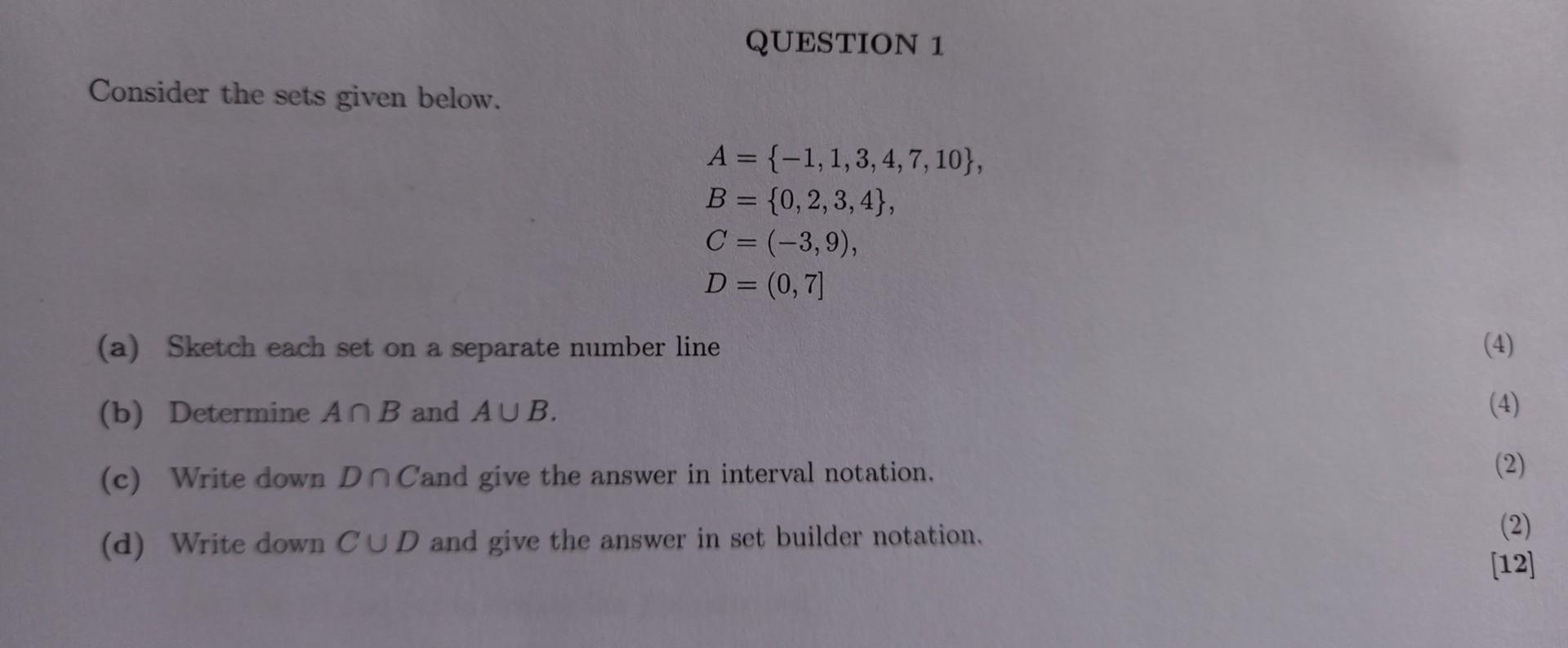 Solved QUESTION 1 Consider the sets given below. | Chegg.com