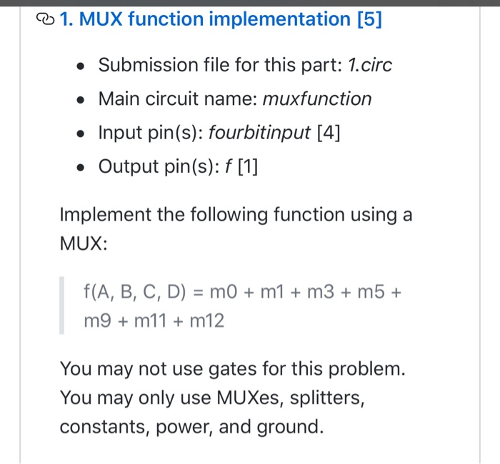 Solved 1. MUX function implementation [5] • Submission file | Chegg.com