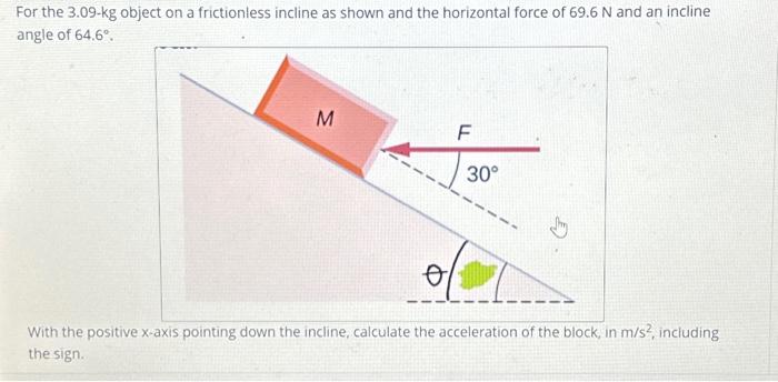 Solved For the 3.09−kg object on a frictionless incline as | Chegg.com