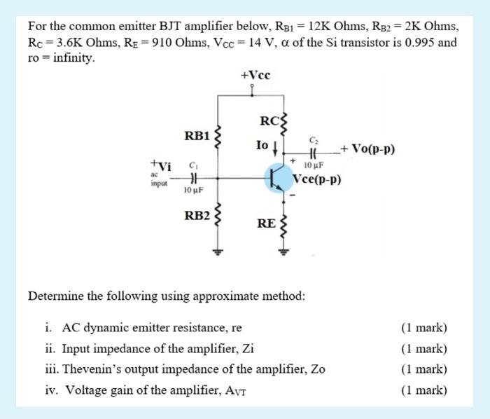 Solved For the common emitter BJT amplifier below, RB1 = 12K | Chegg.com