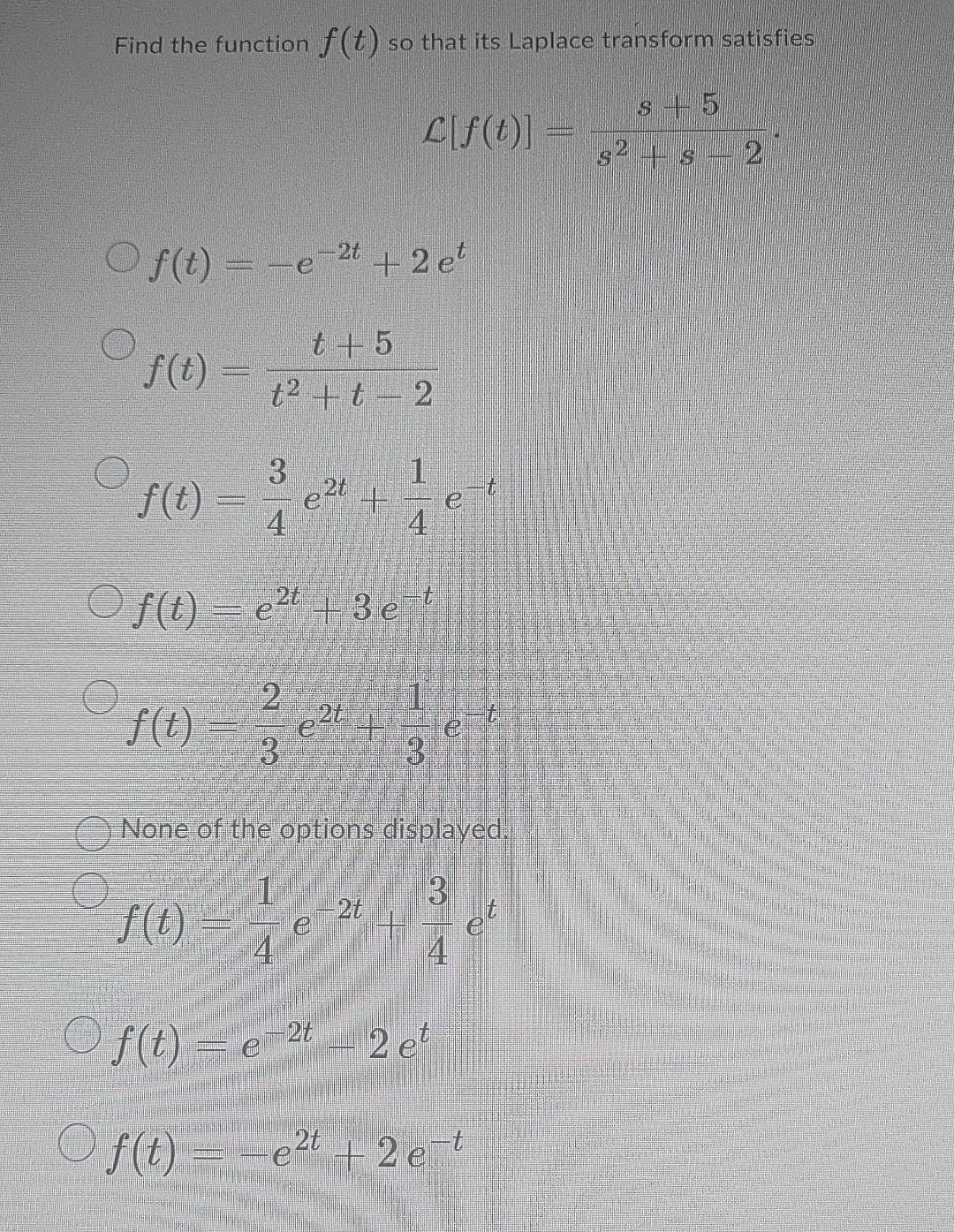 Solved Find the function f(t) so that its Laplace transform | Chegg.com