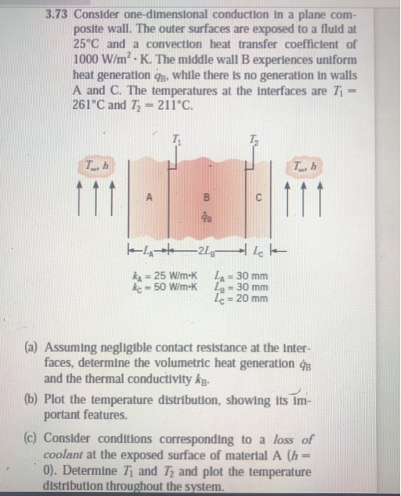 Solved 3.73 Consider one-dimensional conduction in a plane | Chegg.com