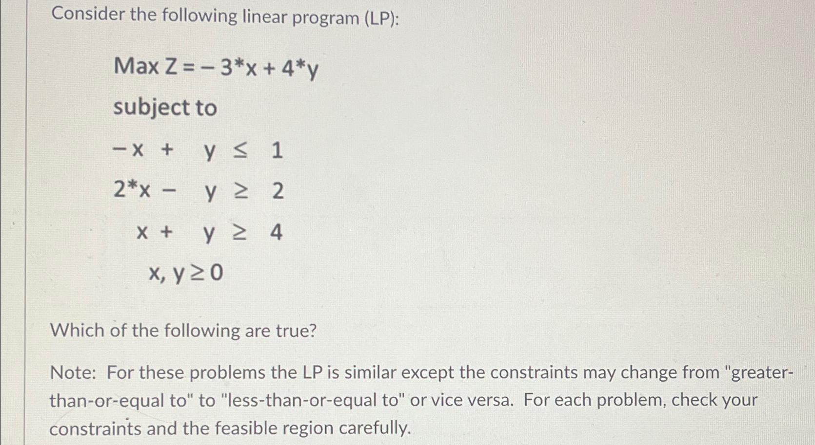 Solved Consider the following linear program | Chegg.com