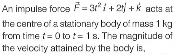 [Solved]: An impulse force vec(F)=3t^(2)i+2tj+vec(k) acts a