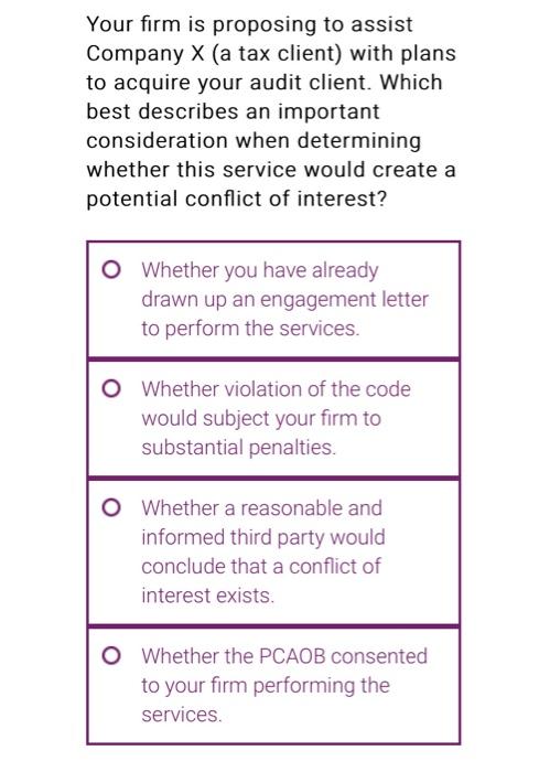 Solved Your firm is proposing to assist Company X (a tax | Chegg.com