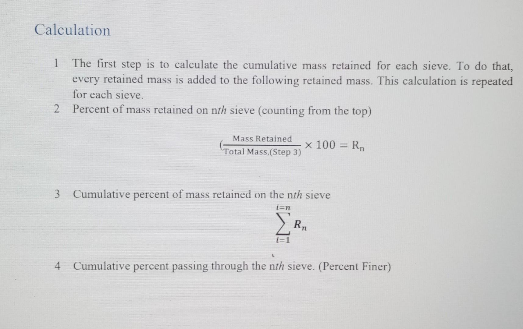 Solved Total mass of dry sample (Wdd):1000 g1 The first step | Chegg.com