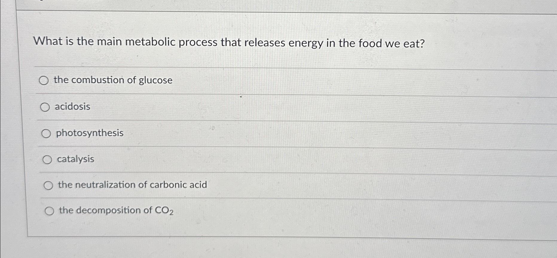Solved What is the main metabolic process that releases | Chegg.com