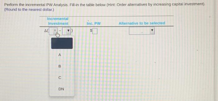 Solved Perform the incremental PW Analysis. Fill-in the | Chegg.com