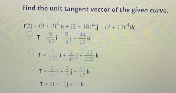 Solved Find the unit tangent vector of the given curve. | Chegg.com