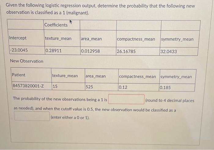 Solved Given the following logistic regression output, | Chegg.com
