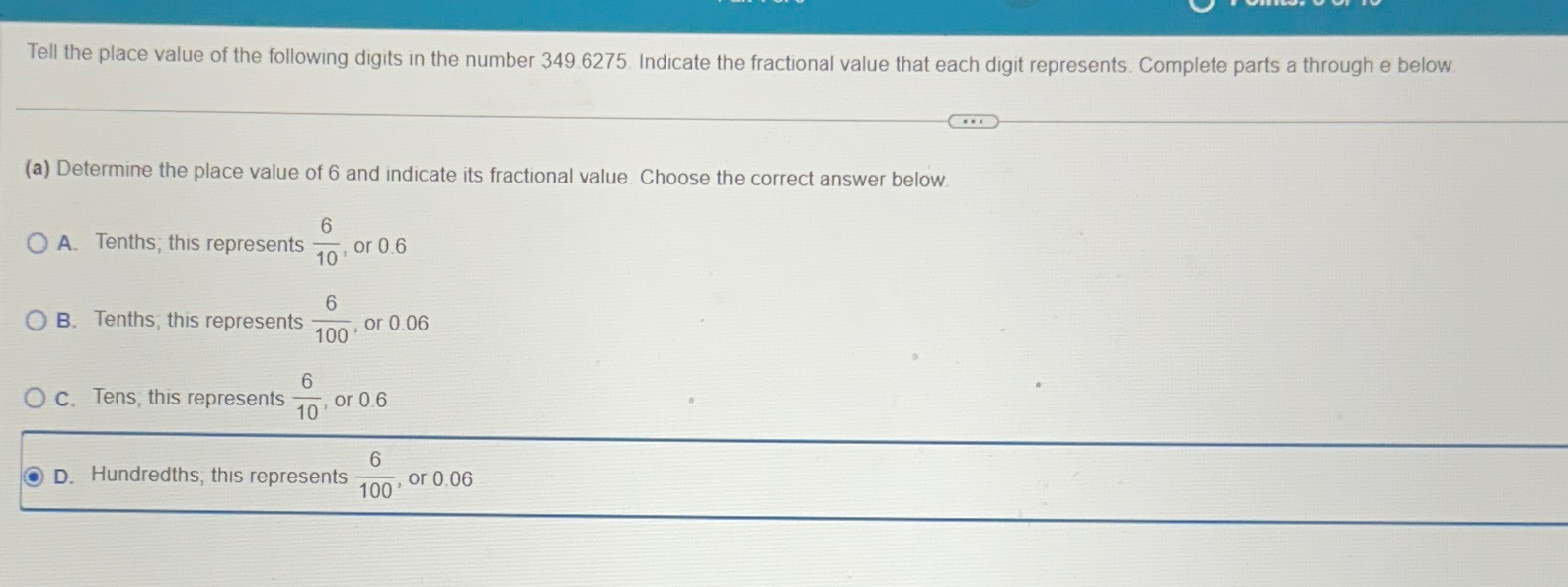 Solved Tell the place value of the following digits in the | Chegg.com