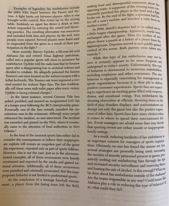Solved Sports Fans Behaving Badly Written by Dr. Venessa | Chegg.com