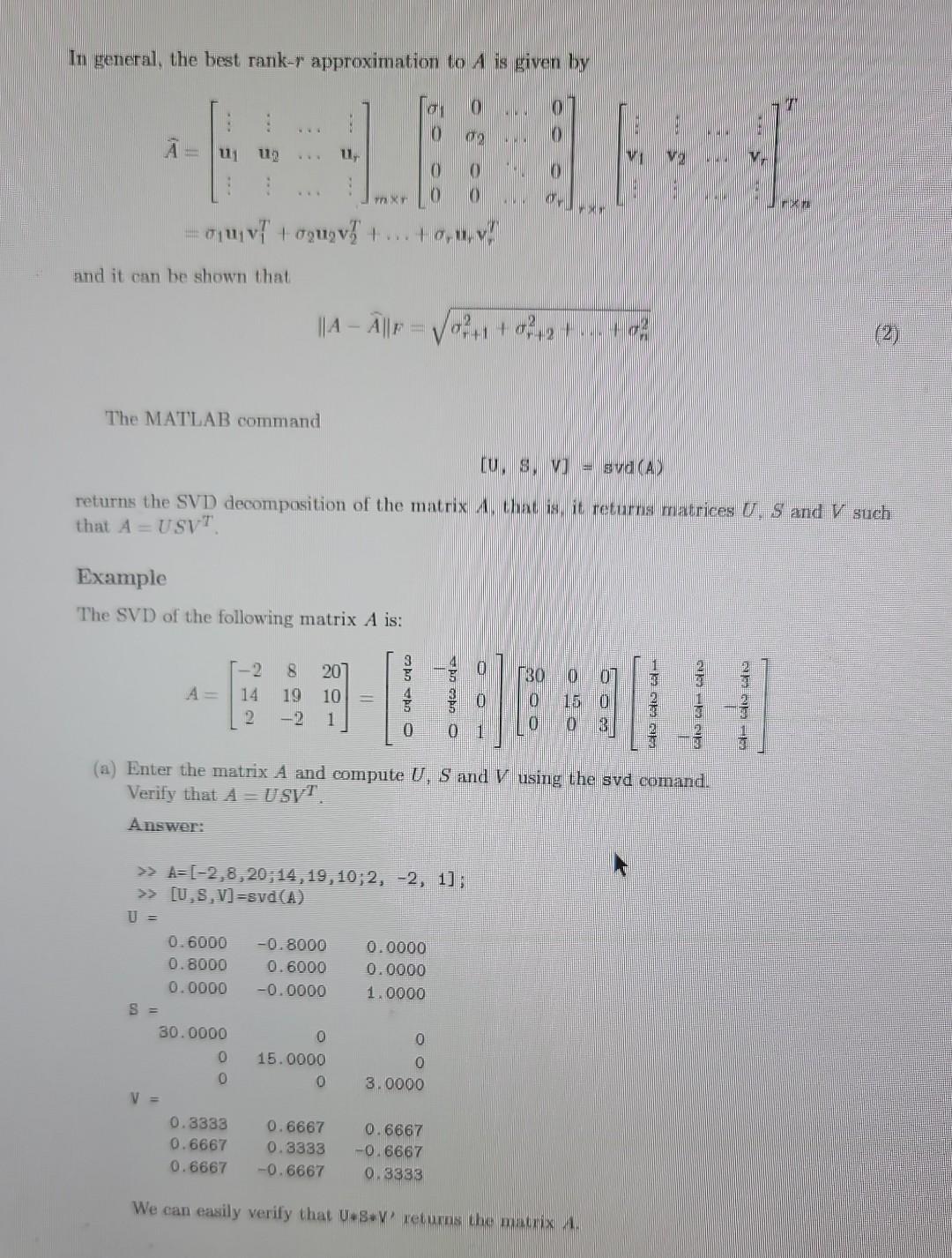 Solved The Svd Decomposition And Image Compression In This