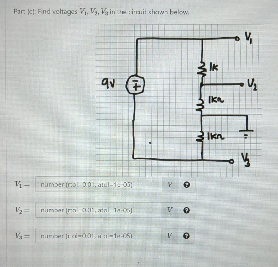 Solved Part (c): Find voltages V1, V2, V3 in the circuit | Chegg.com
