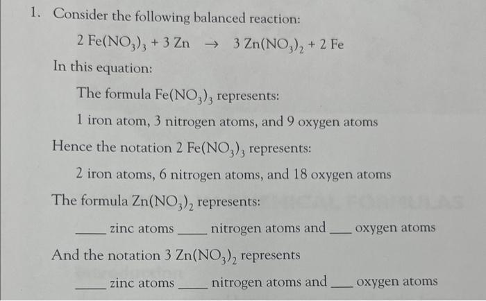 Solved 1. Consider the following balanced reaction: | Chegg.com