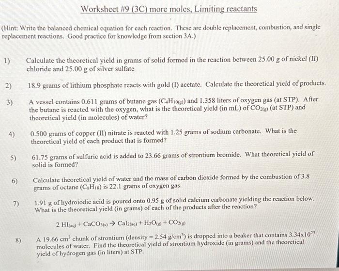 Solved (Hint: Write the balanced chemical equation for each | Chegg.com