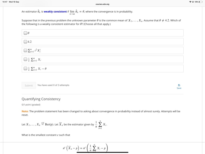 14:47 Wed 18 Sep 18%D courses.edu.org An estimator , | Chegg.com