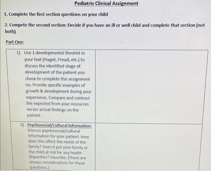 Solved Pediatric Clinical Assignment 1. Complete the first | Chegg.com