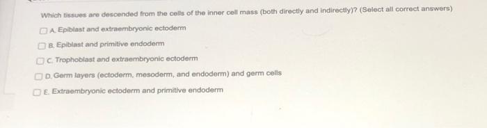 Solved Which tissues are descended from the cells of the | Chegg.com
