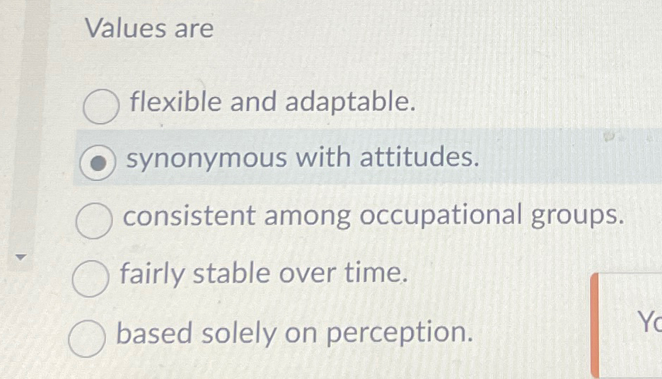 Solved Values areflexible and adaptable.synonymous with | Chegg.com