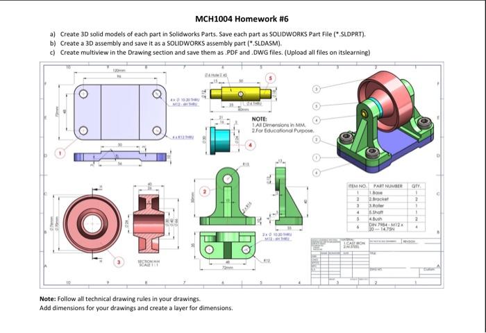 Solved MCH1004 Homework \#6 a) Create 3D solid models of | Chegg.com
