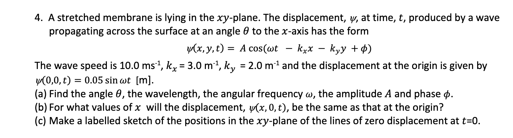 Solved A stretched membrane is lying in the xy-plane. The | Chegg.com