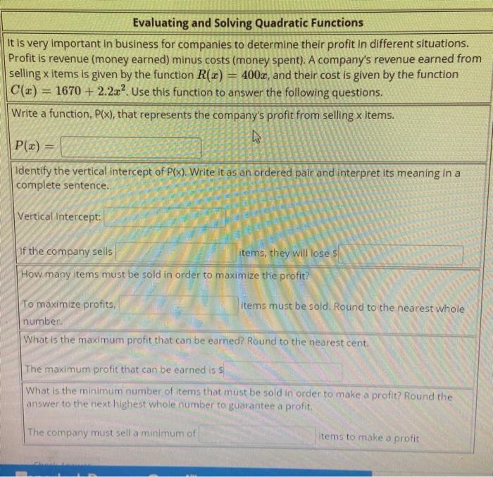 Solved Evaluating and Solving Quadratic Functions It is very | Chegg.com