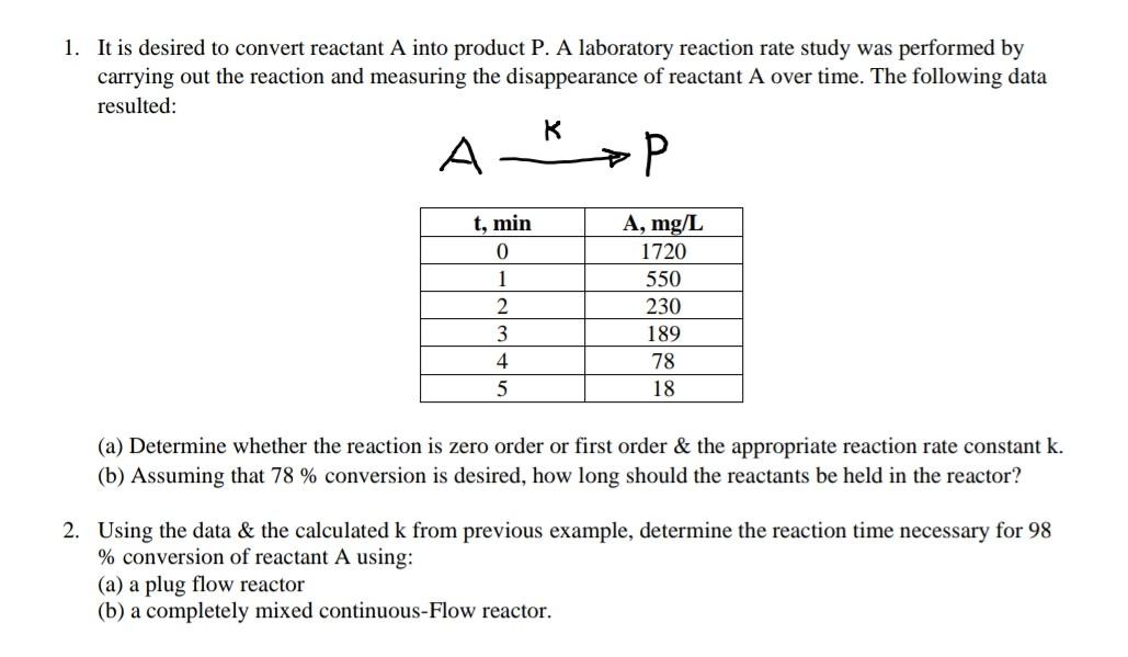 Solved It is desired to convert reactant A into product P. A | Chegg.com
