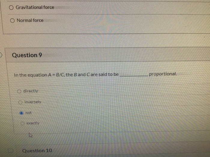 Solved Gravitational force Normal force Question 9 In the | Chegg.com