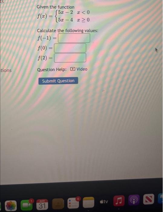 Solved ts tions Given the function c) = { f(x) = 5x 2 x