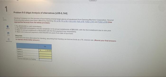 Solved 1 Problem 5-3 (Algo) Analysis of alternatives (LO5-3, | Chegg.com
