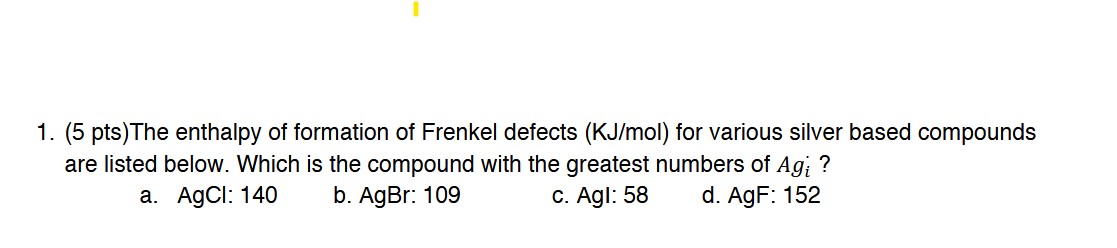Solved ( 5 ﻿pts )The enthalpy of formation of Frenkel | Chegg.com