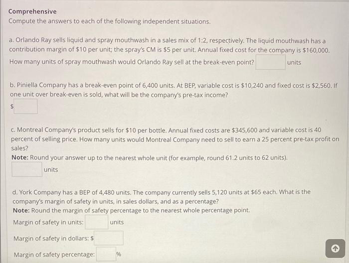 Solved Comprehensive Compute the answers to each of the | Chegg.com